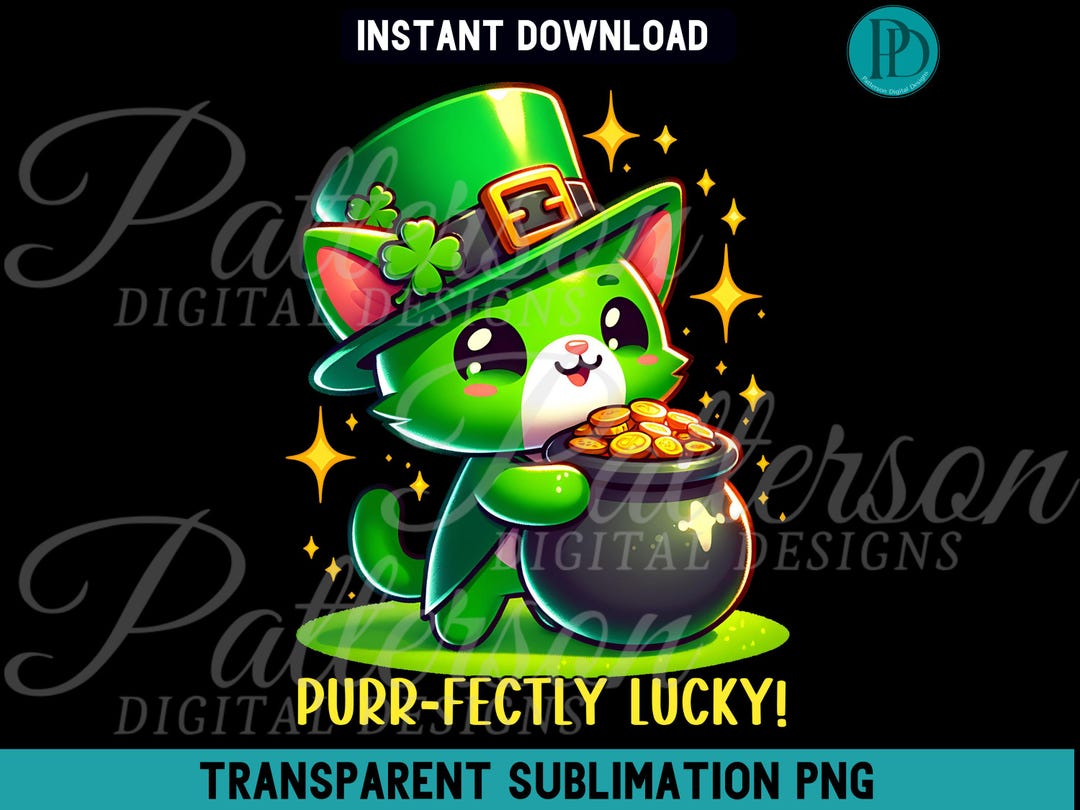 Cute Purr-fectly Lucky St. Patrick’s Day Kawaii Cat PNG Graphic ...
