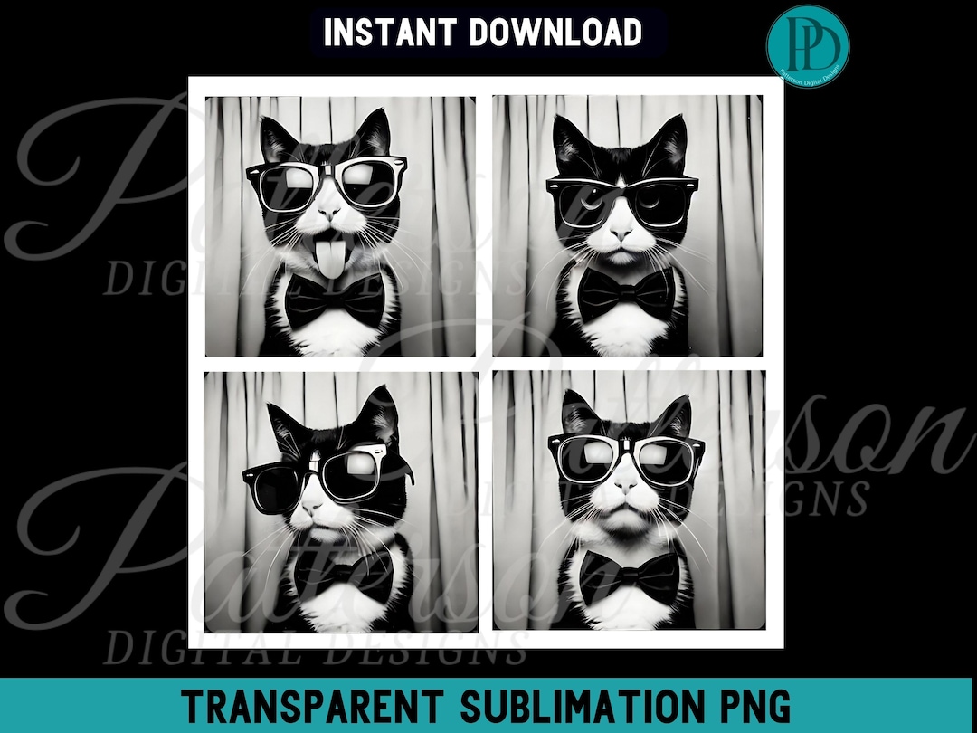 Funny Tuxedo Cat PNG, Photobooth Animal for Retro Graphic Tee Black ...
