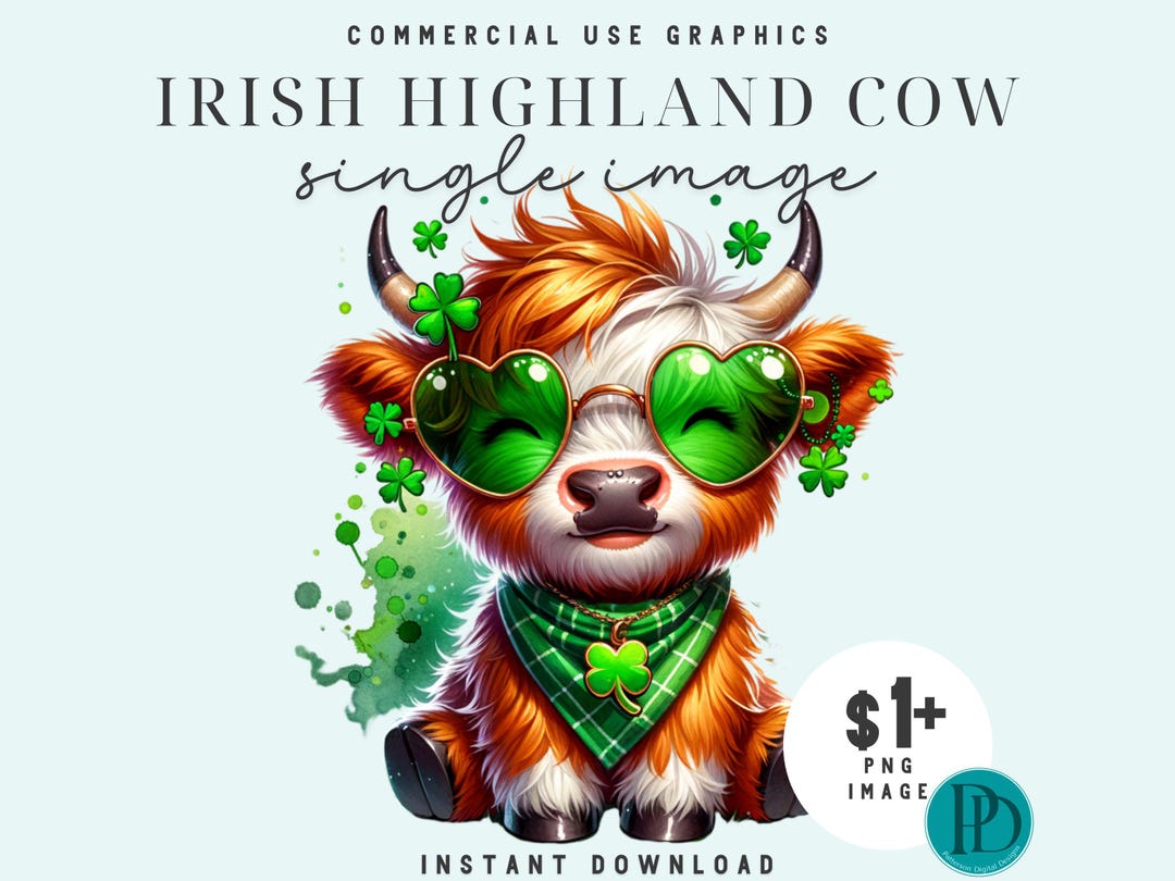 Irish Highland Cow St Patrick’s Day PNG, Cute Highland Cow With ...