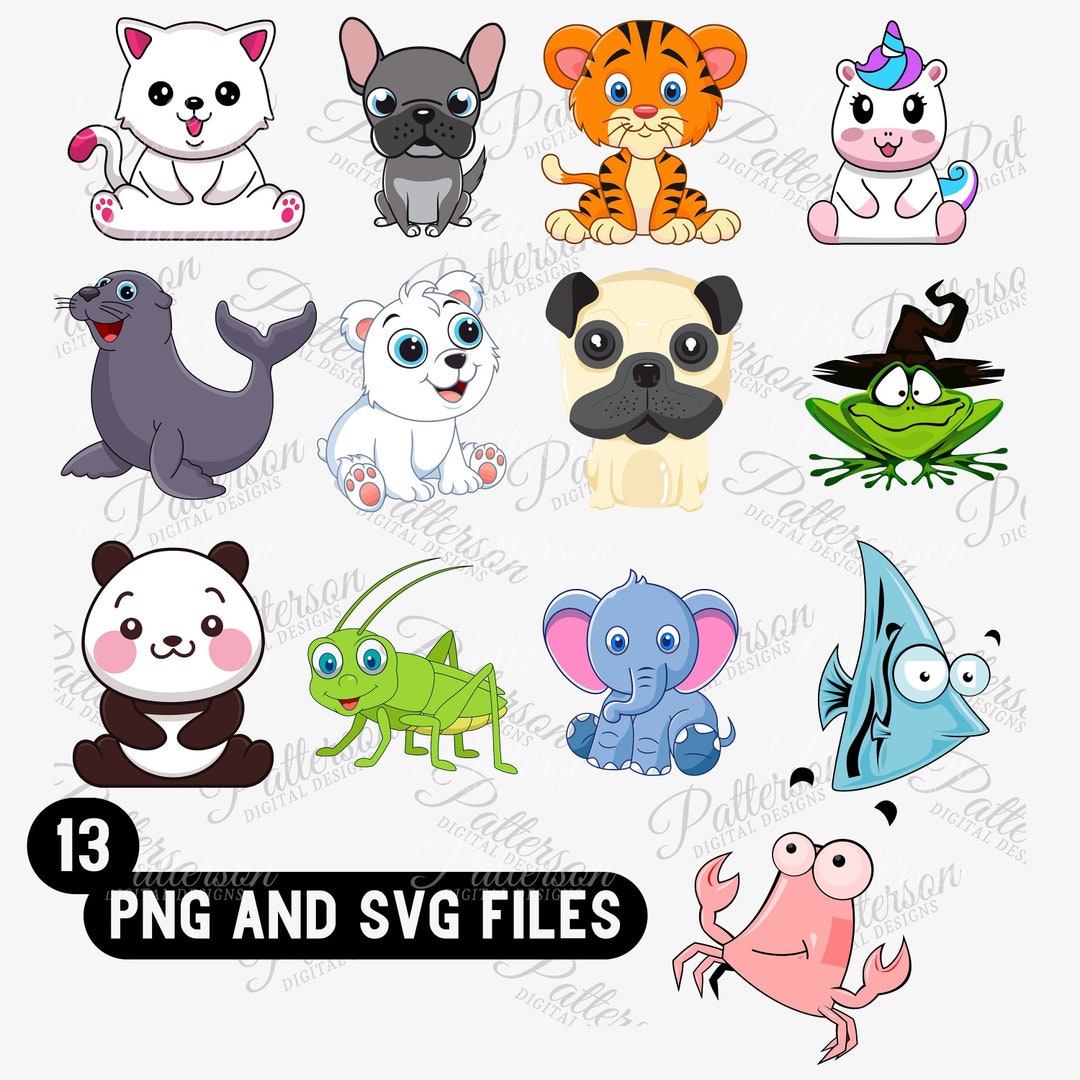 Cute Animal PNG, 13 Cartoon Animal Graphics, Elephant SVG, Instant ...