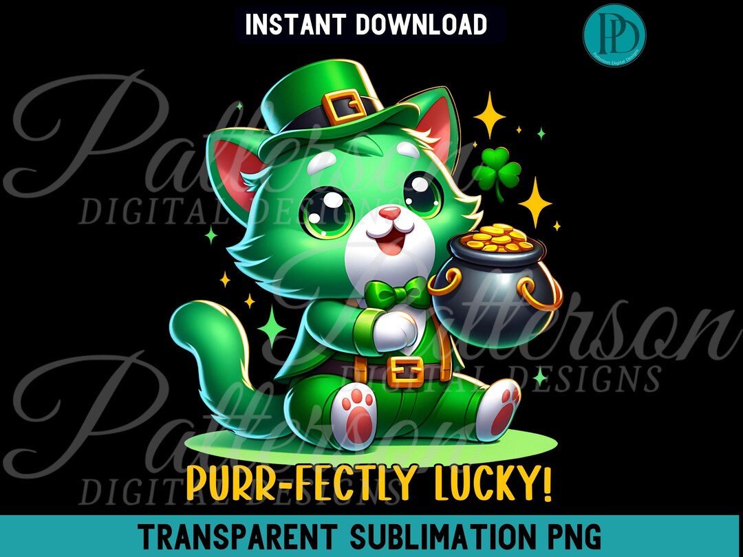 Funny Purr-fectly Lucky St. Patrick’s Day Kawaii Cat PNG, Festive Irish ...