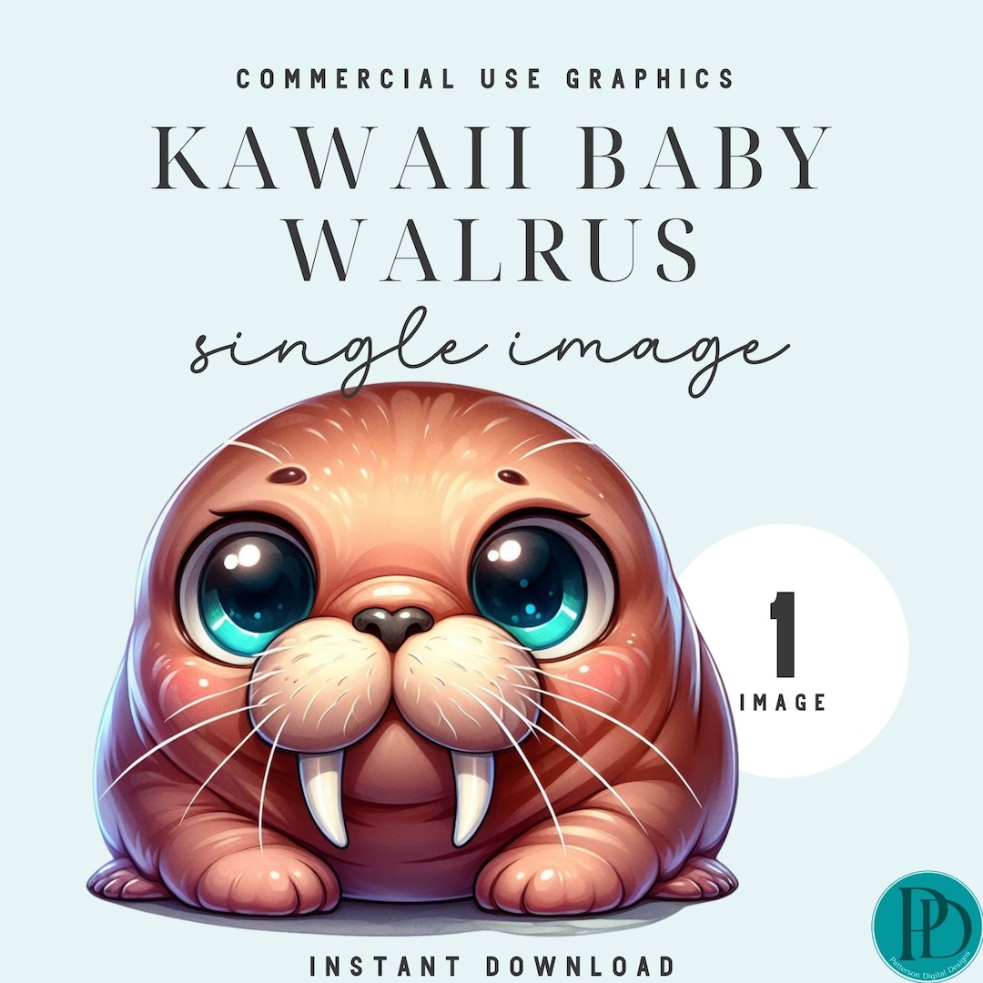 Adorable Kawaii Baby Walrus Clipart Graphic Commercial Use Transparent ...