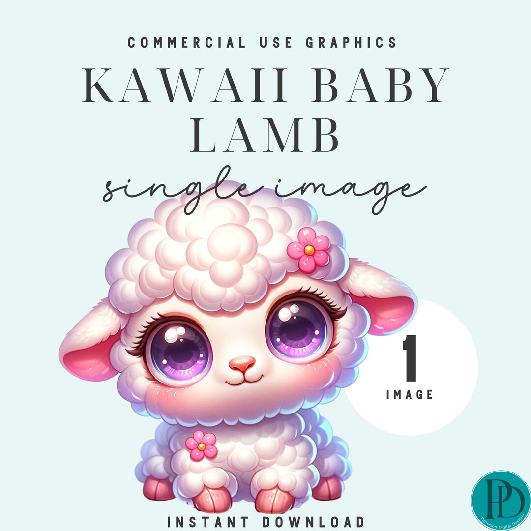 Cute Kawaii Baby Lamb Clipart Graphic Single Image Commercial Use ...