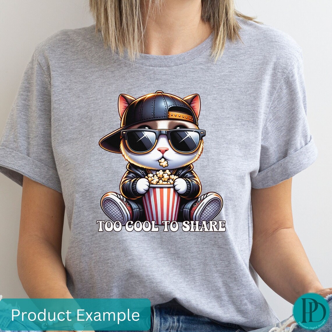 Popcorn Cat PNG "too Cool to Share" Funny Cat Eating Popcorn Clipart ...