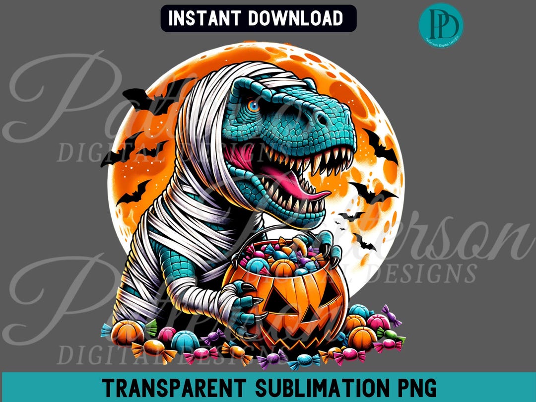 Halloween T-rex Dinosaur PNG, Mummy T-rex Sublimation Design, Trick or ...
