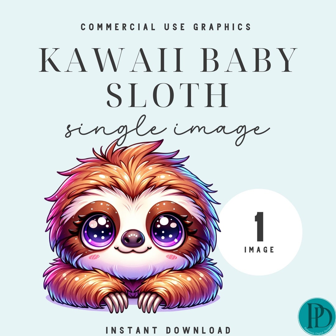 Cute Kawaii Baby Sloth Clipart Graphic Single Image Commercial Use ...