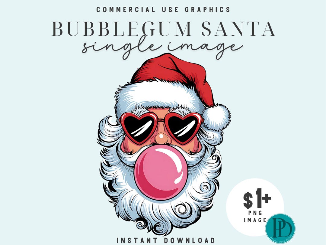 Bubblegum Santa PNG Sublimation Retro Hippie Christmas Digital Art ...