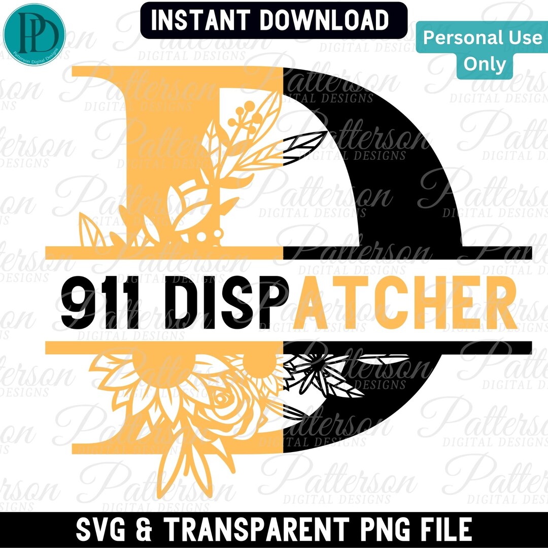 911 Dispatcher Floral SVG Thin Gold Line PNG Clipart 911 First ...