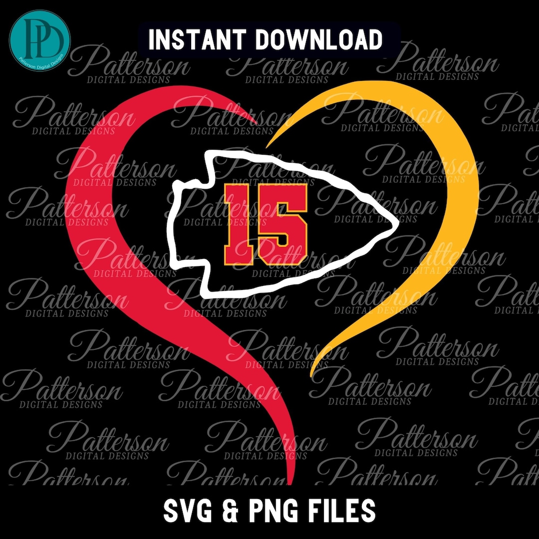 Kansas City Patrick Mahomes Print SVG, Jersey Number 15 Quarterback PNG ...