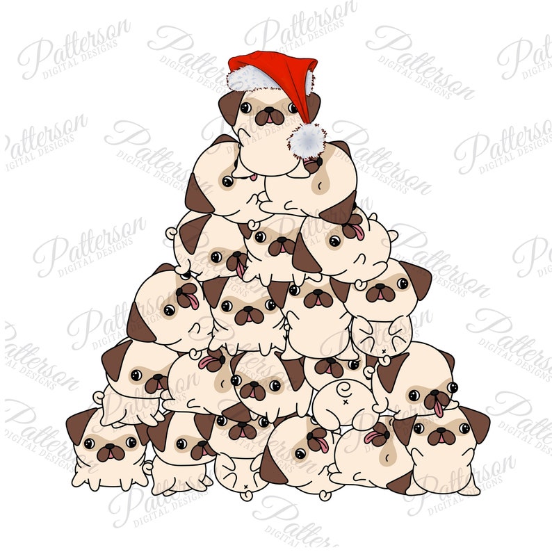 Pug Christmas Tree Png, Christmas Sublimation, Pug Dog Lover PNG, Pug ...