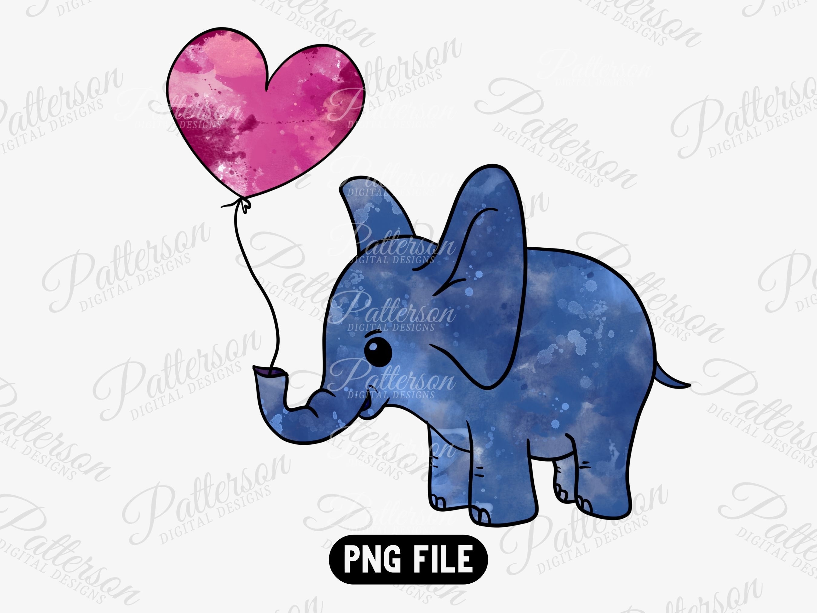 Elephant With Heart Balloons