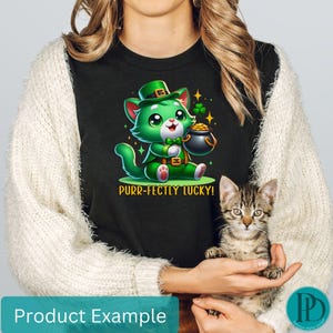 Funny Purr-fectly Lucky St. Patrick’s Day Kawaii Cat PNG, Festive Irish ...