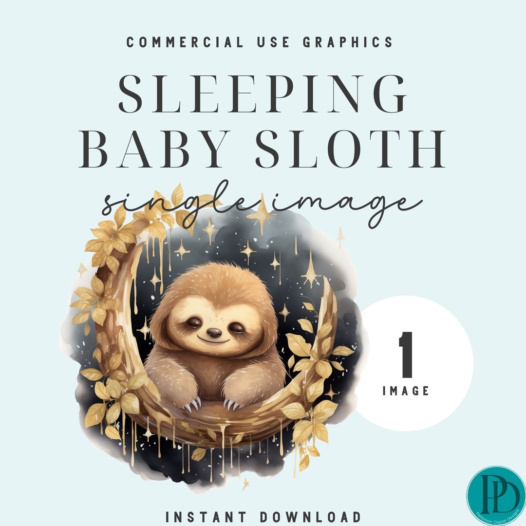 Cute Sleepy Baby Sloth Clipart Graphic Single Image Commercial Use ...