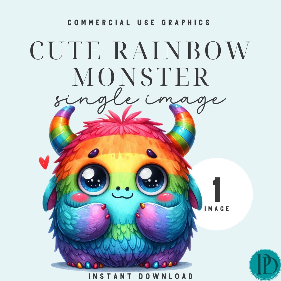 Cute Rainbow Monster Clipart Graphic Single Image Commercial Use ...