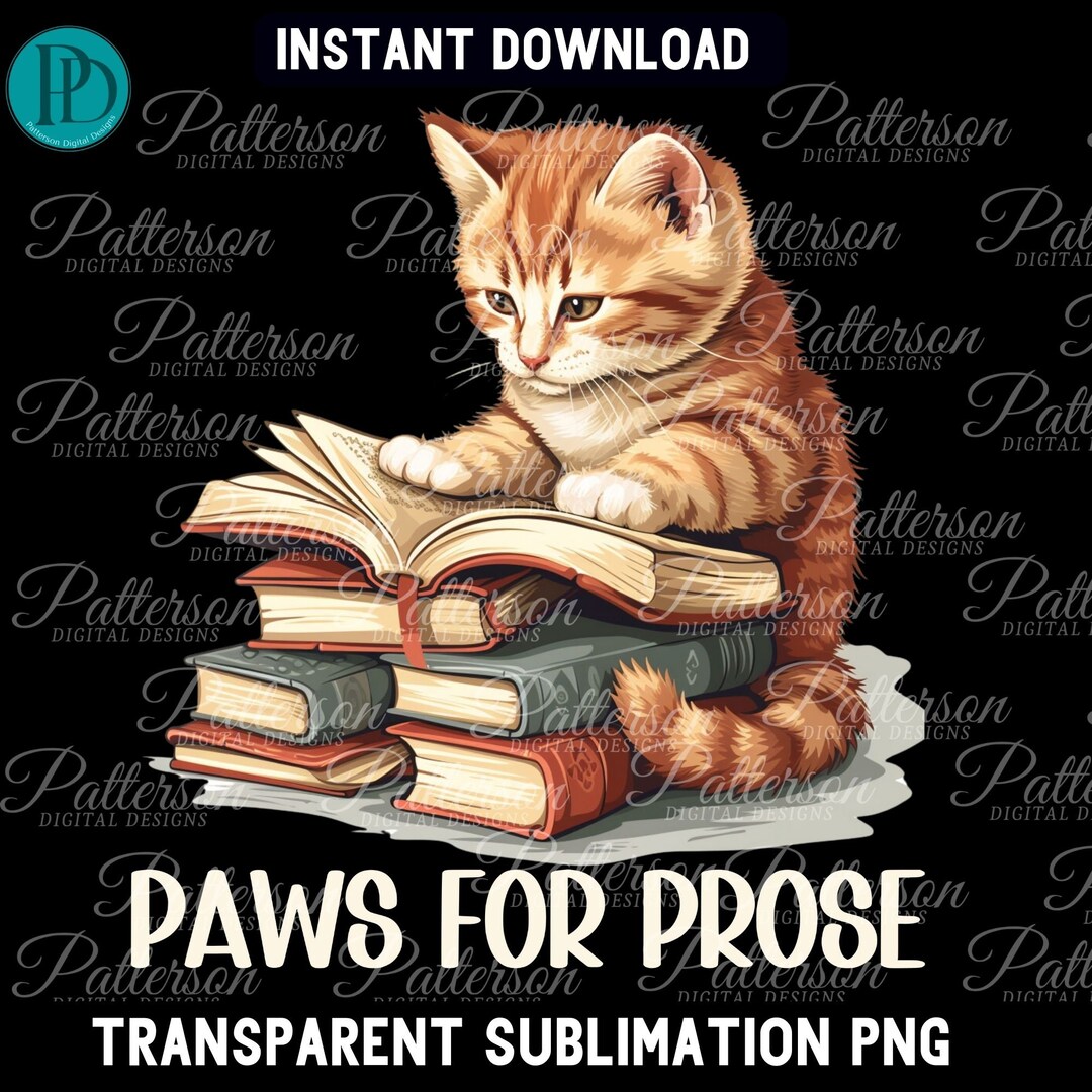 Funny Cat Book Lover PNG for Reader Cute Cat Lover Clipart Cat Mom Paws ...