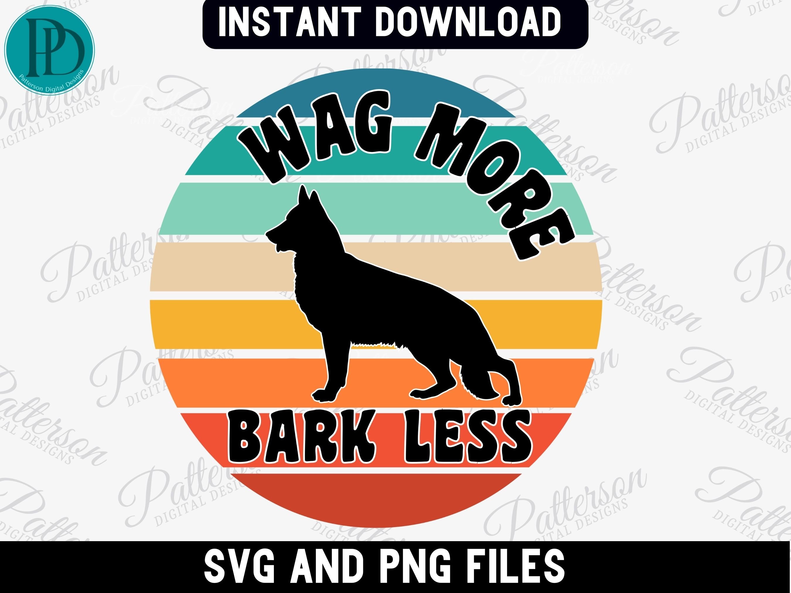German Shepherd SVG, Wag More Bark Less Retro Sunset Funny Shepherd Dog ...