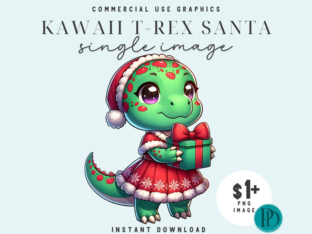 Kawaii T-rex Santa PNG, Cute Christmas Dinosaur Clipart, Holiday Dino ...