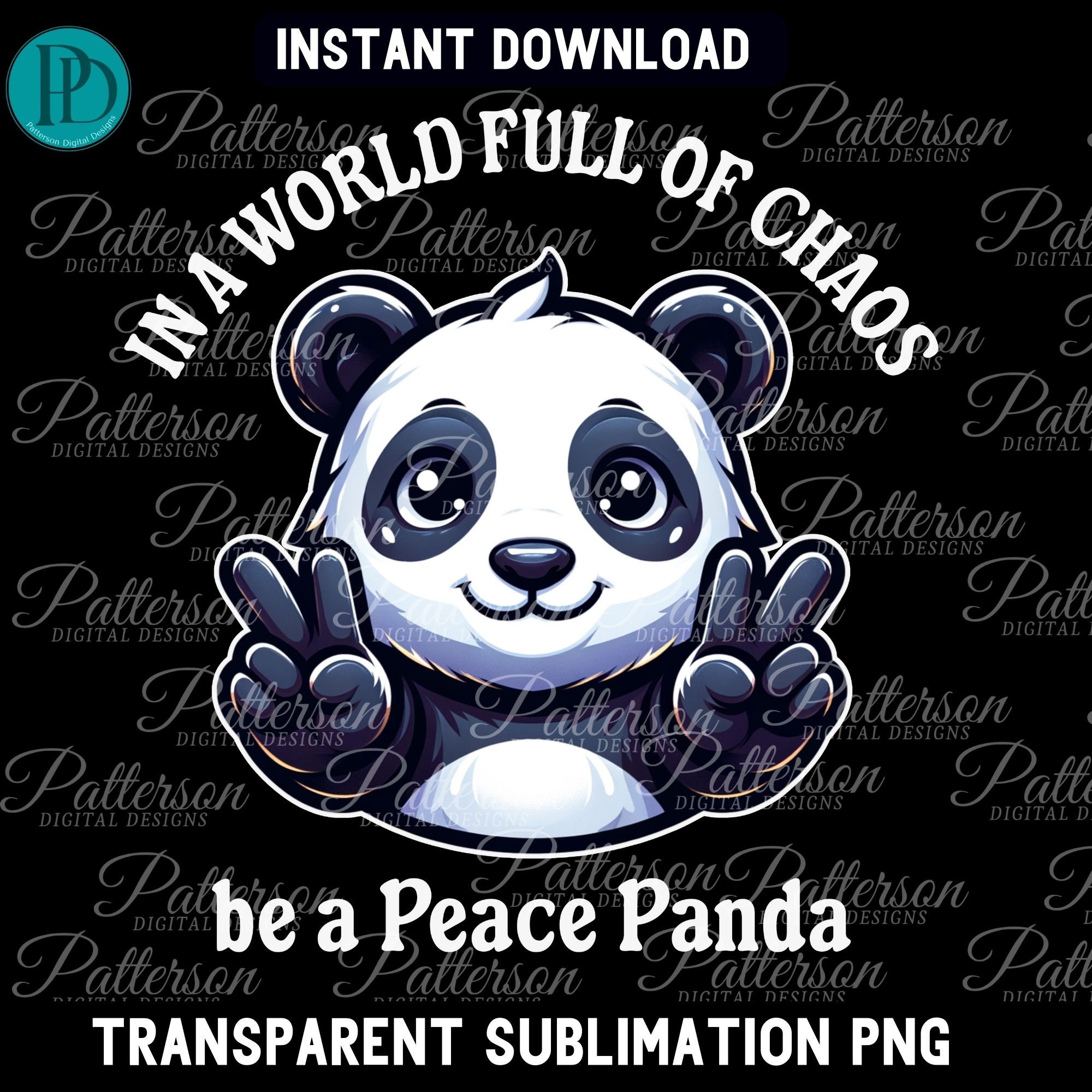 Peace Panda Clipart, Cute Panda Lover PNG Graphic, Kawaii Panda Peace ...