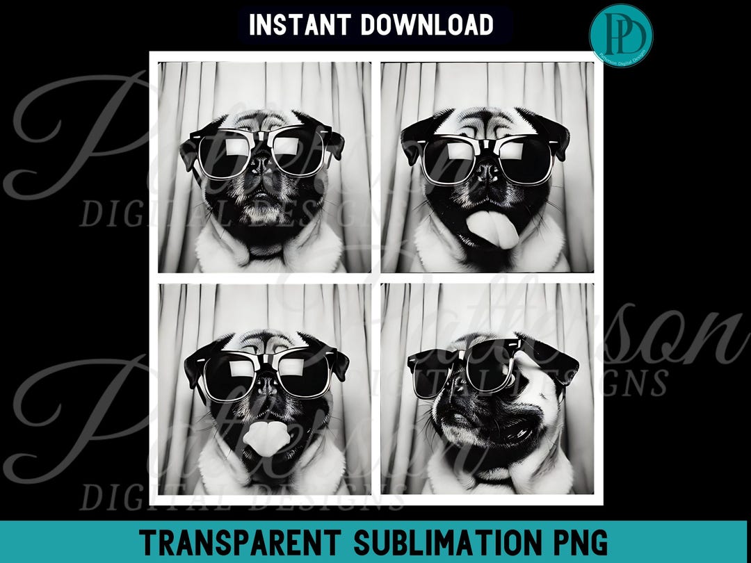 Funny Pug Dog PNG, Photobooth Animal for Retro Graphic Tee, Cute ...