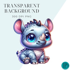 Cute Kawaii Baby Rhino PNG Graphic Single Image Commercial Use ...