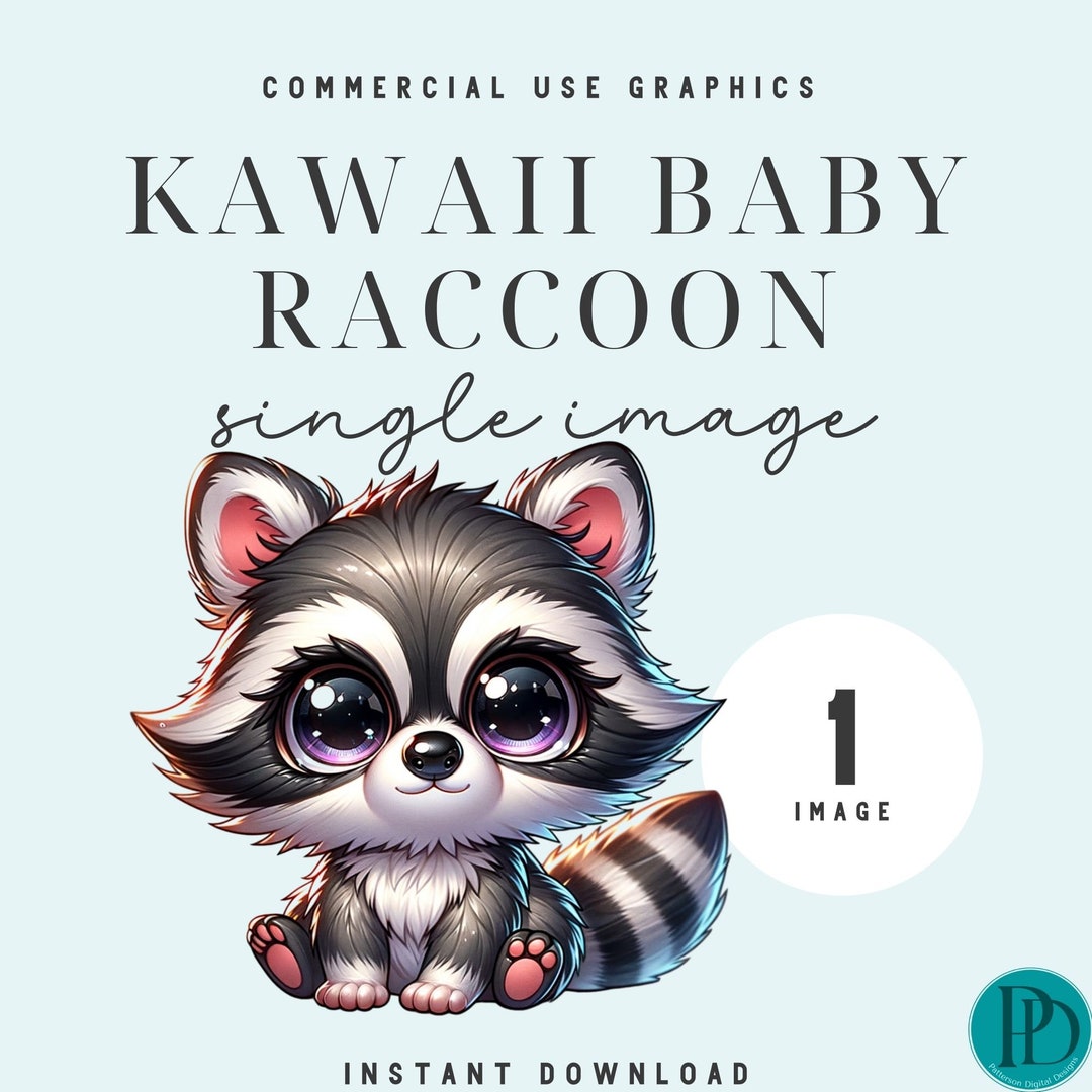 Cute Kawaii Baby Raccoon Clipart Graphic Single Image Commercial Use ...