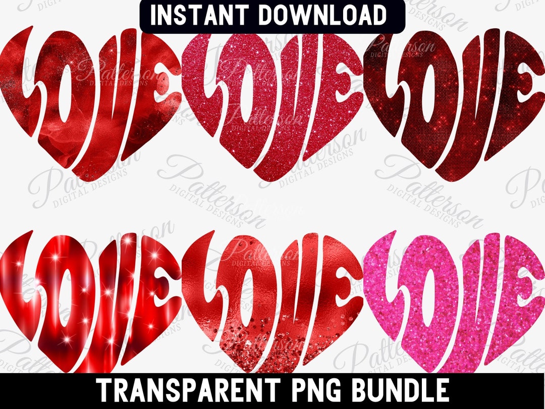 Love Word Heart PNG, Red Valentines Day Clipart, Hand Drawn Glitter ...