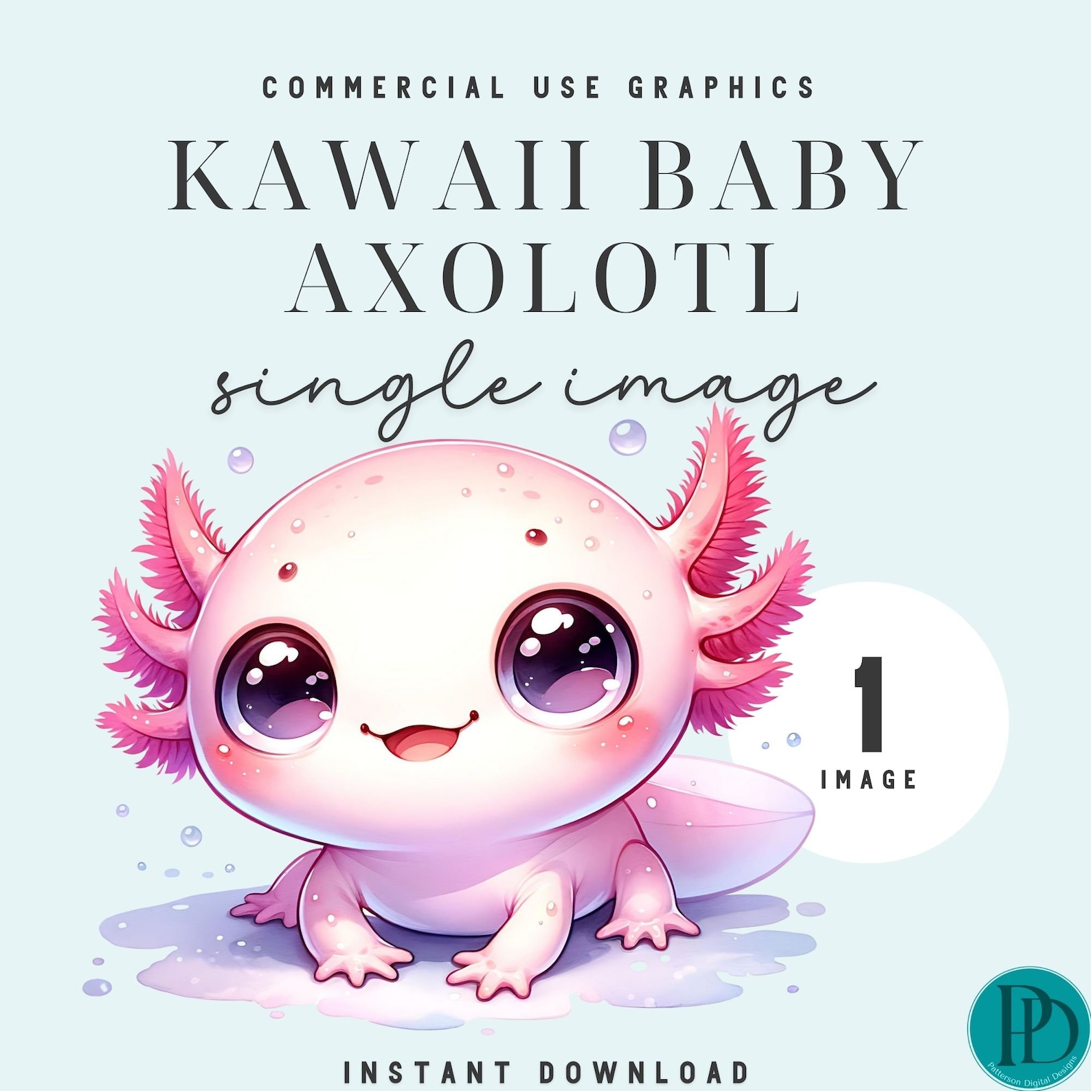 Cute Kawaii Baby Axolotl Clipart Graphic Single Image Commercial Use ...