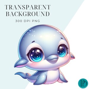 Cute Kawaii Baby Dolphin Clipart, Ocean Animal Graphic, Commercial Use ...