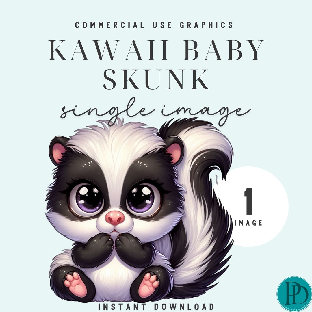 Adorable Kawaii Baby Skunk Clipart Graphic Single Image Commercial Use ...