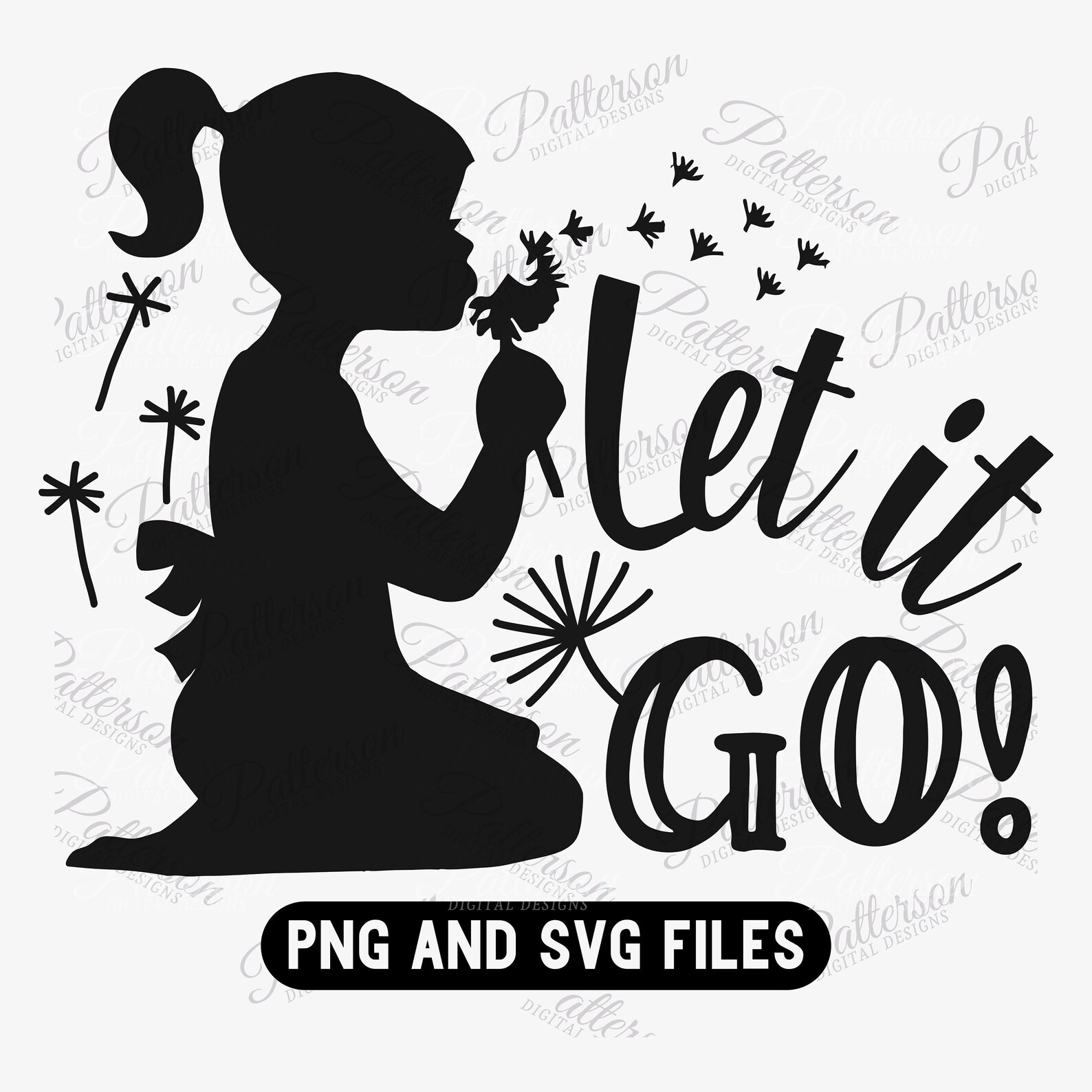 Girl With Flowers SVG, Let It Go Clipart, Dandelion Svg, Make a Wish ...