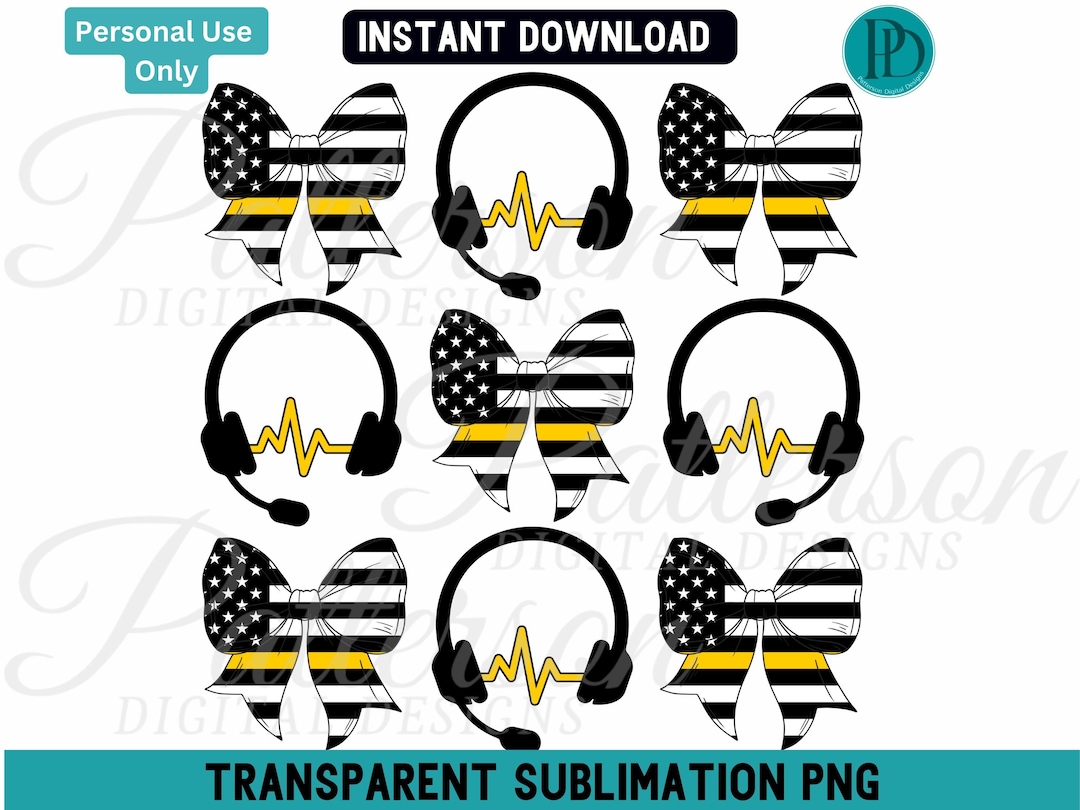 911 Dispatcher Coquette Bow PNG 911 Headset Graphic for Thin Gold Line ...