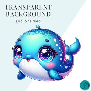 Cute Kawaii Baby Whale Clipart Graphic Commercial Use Transparent PNG ...