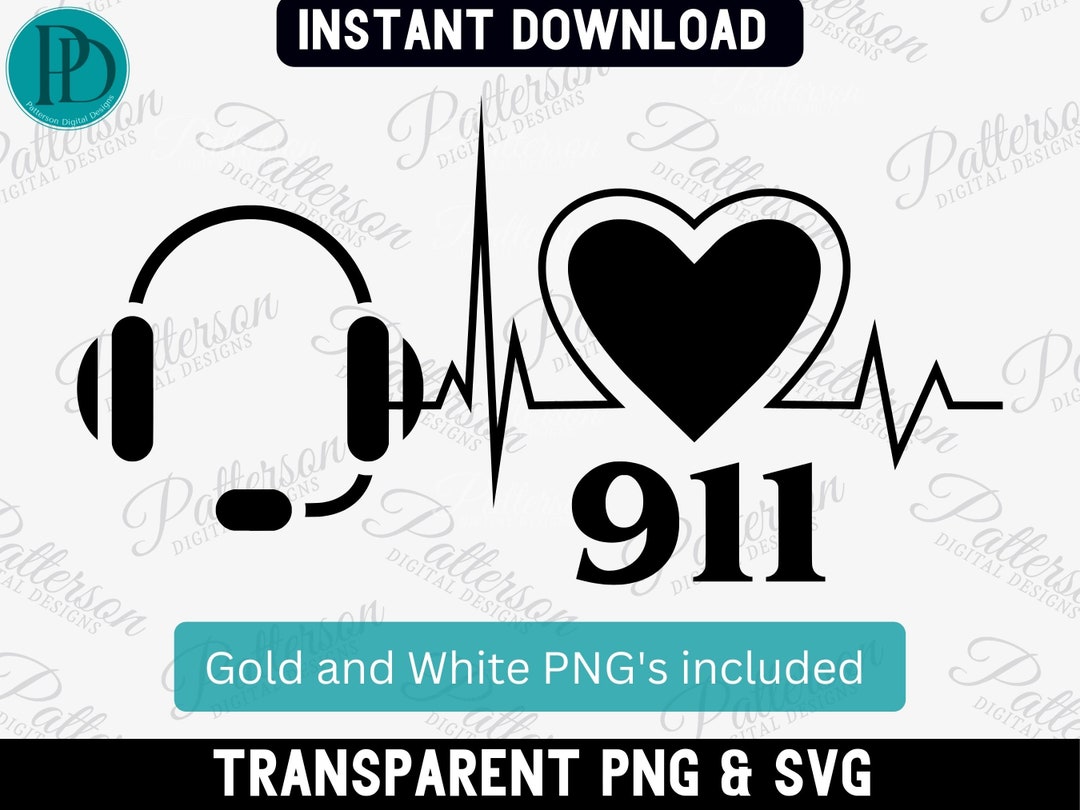911 Dispatcher Heartbeat SVG Thin Gold Line PNG 911 First - Etsy