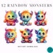 Cute Rainbow Monster Clipart Watercolor PNG Halloween Party Invitation ...