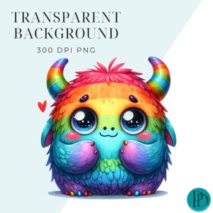 Cute Monster Clipart, Rainbow Creature Graphic, Commercial Use ...