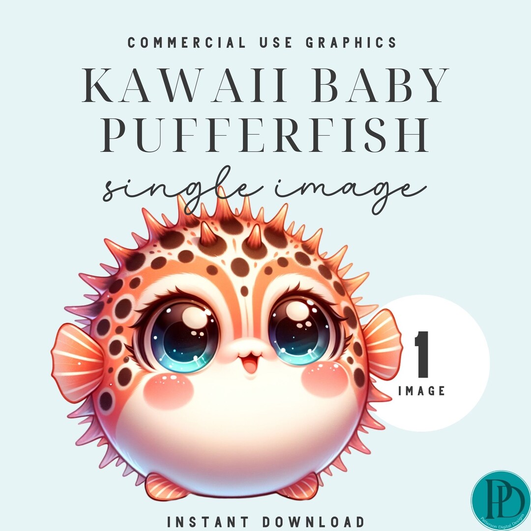 Cute Kawaii Baby Pufferfish Clipart Graphic Commercial Use Transparent PNG Sublimation Shower ...