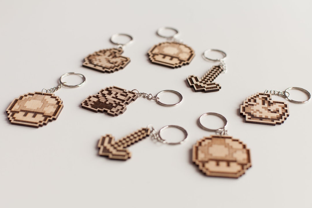 Gaming Wooden Pixel Keychain Mario Bros Nintendo Pickaxe Stardew Valley ...