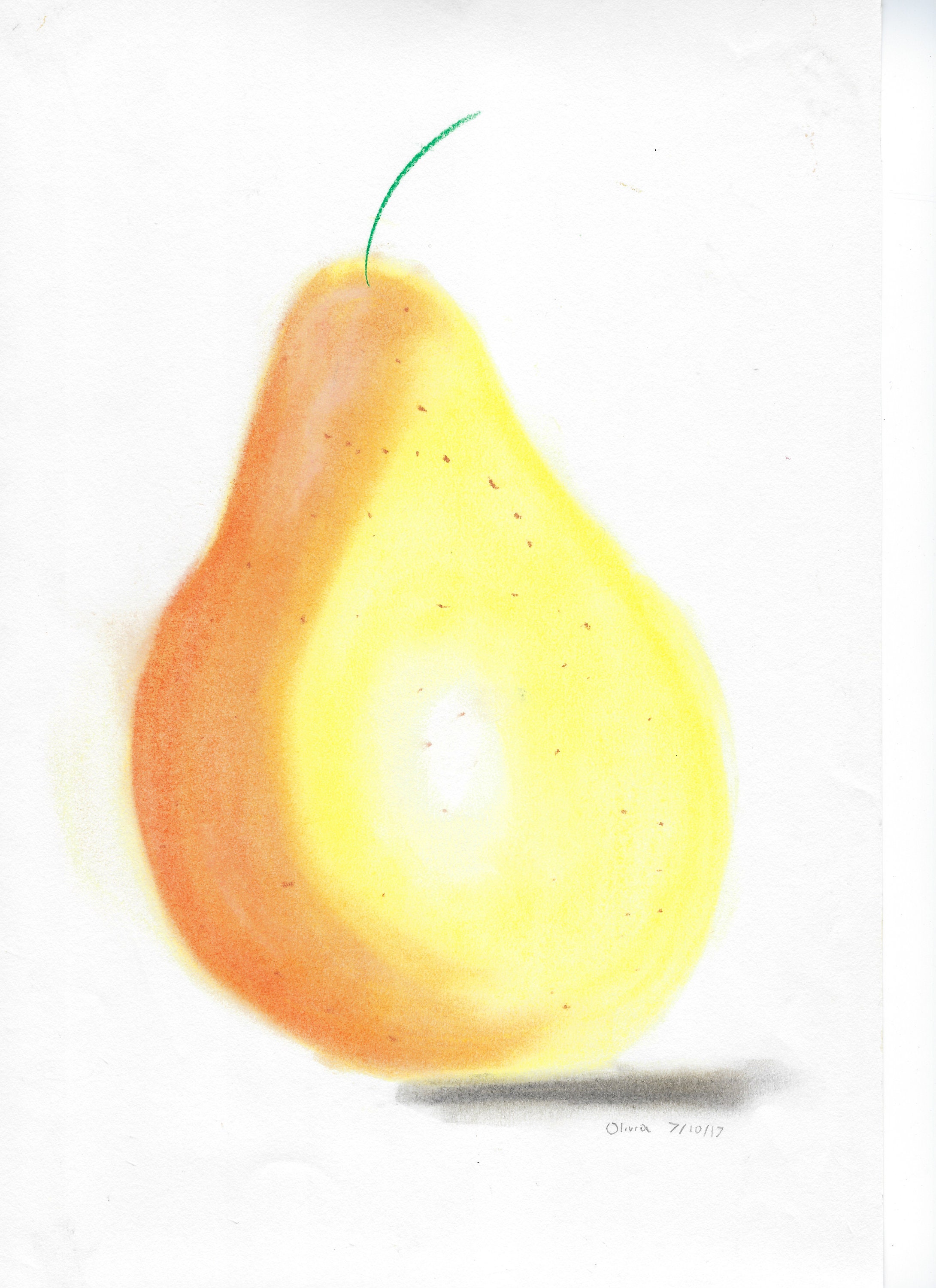 Pear Art Fruit Still Life Oil Pastel Botanical Food Art Modern Clean ...