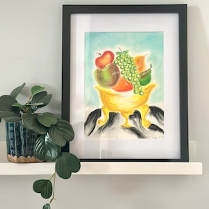 Bowl of Fruit Art Print Still Life Painting Oil Pastel Botanical Food ...