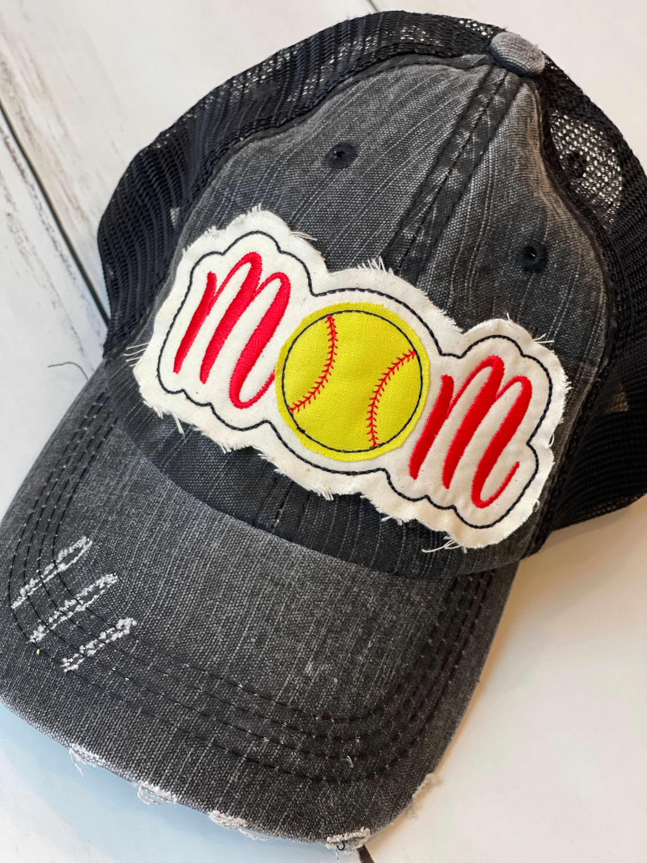 Ladies softball Mom Trucker Hat With Embroidered Raggy Patch, Softball ...