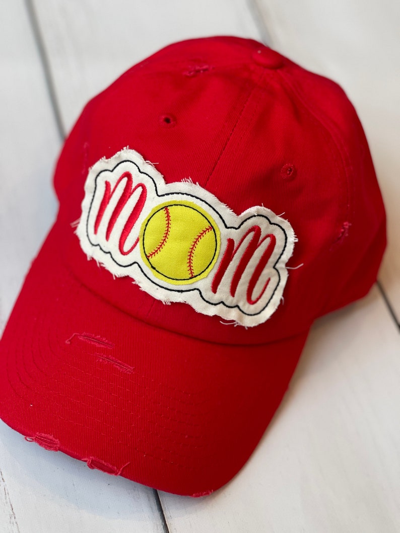 Ladies softball Mom Trucker Hat With Embroidered Raggy Patch, Softball ...