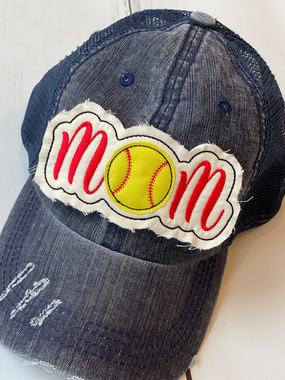 Ladies softball Mom Trucker Hat With Embroidered Raggy Patch, Softball ...