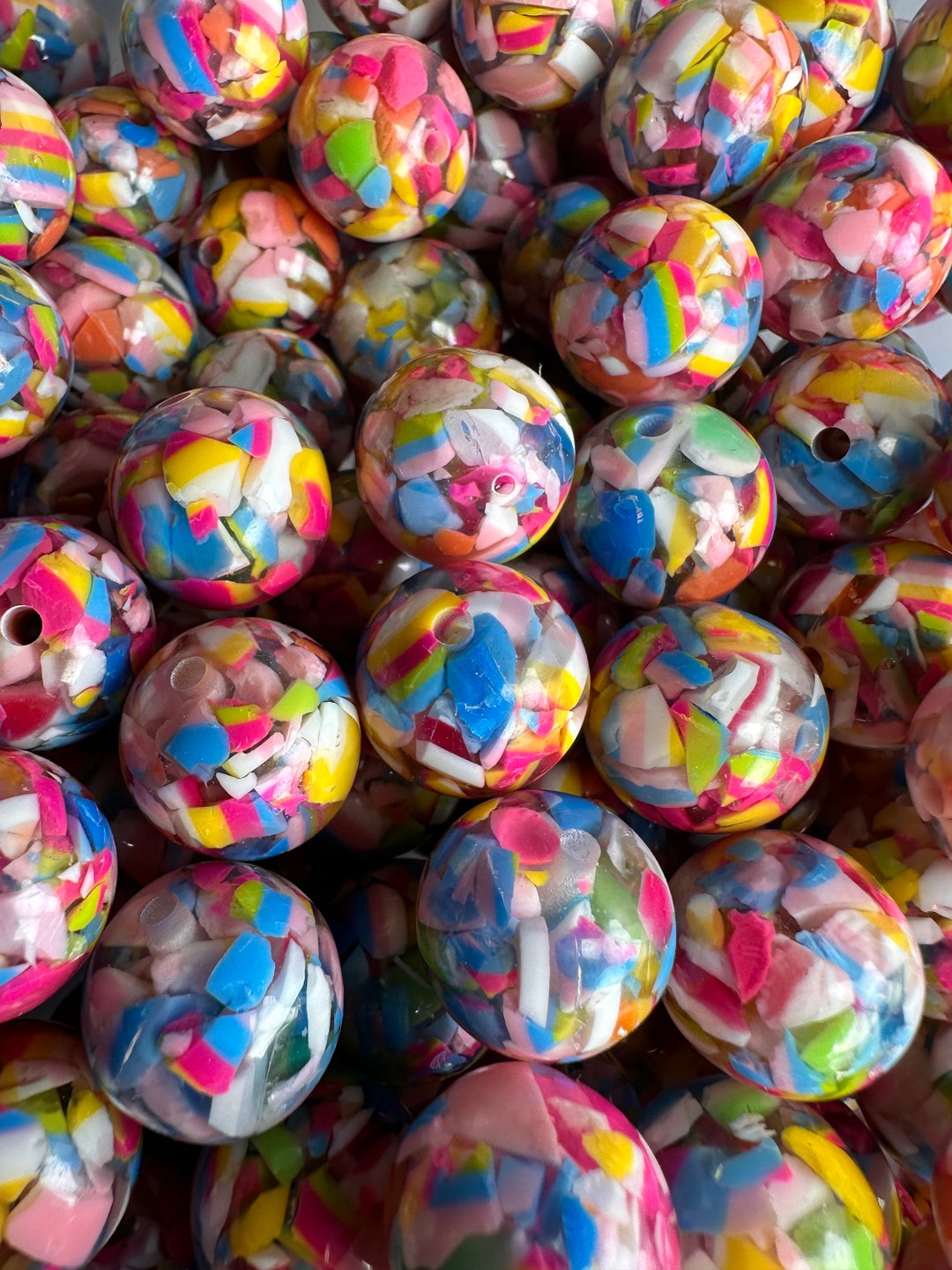 Ten (10) Bright Colors Resin Beads With Chunks Inside Beads / Jewelry ...