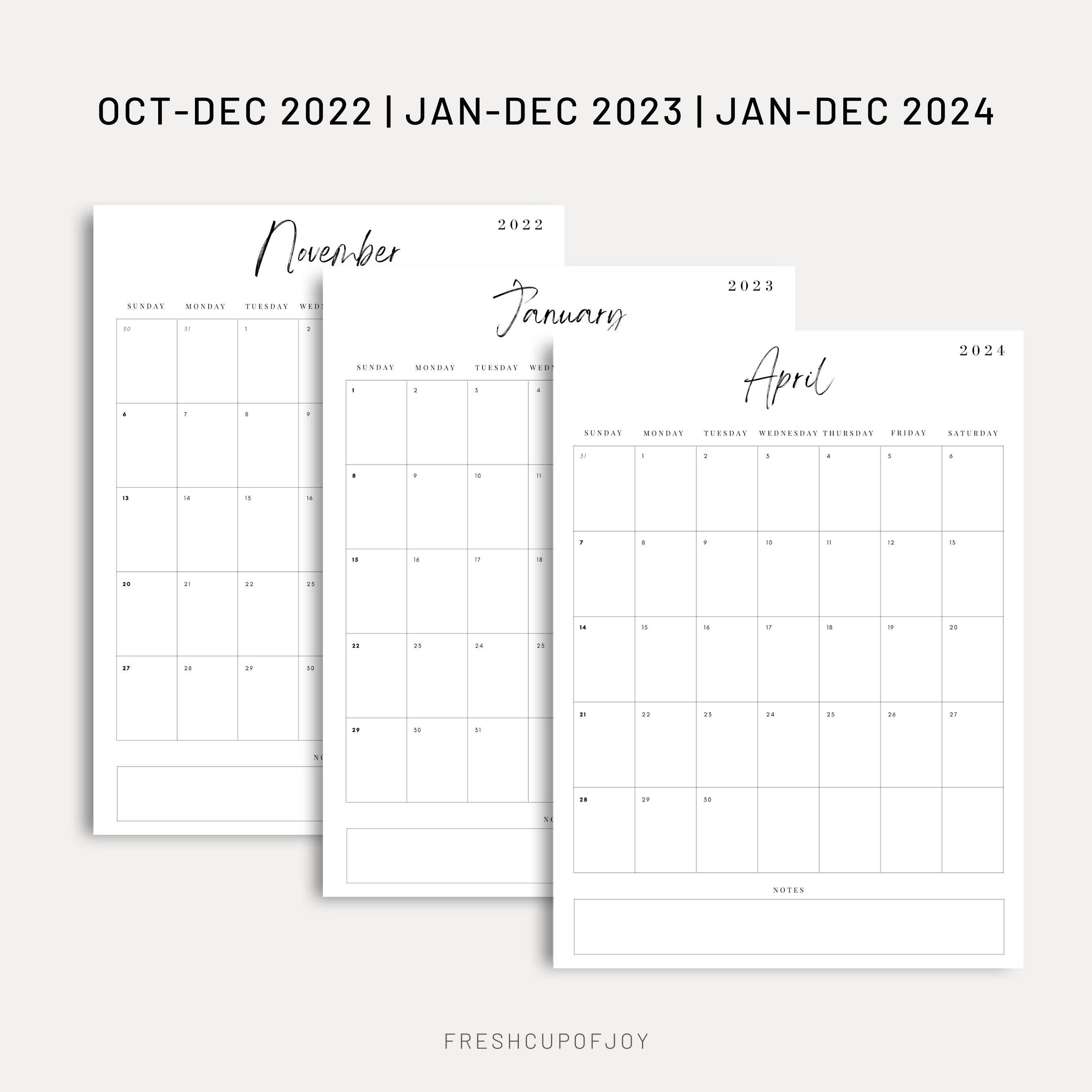 2022-2024 Printable Calendars 2022 2023 2024 Digital - Etsy UK