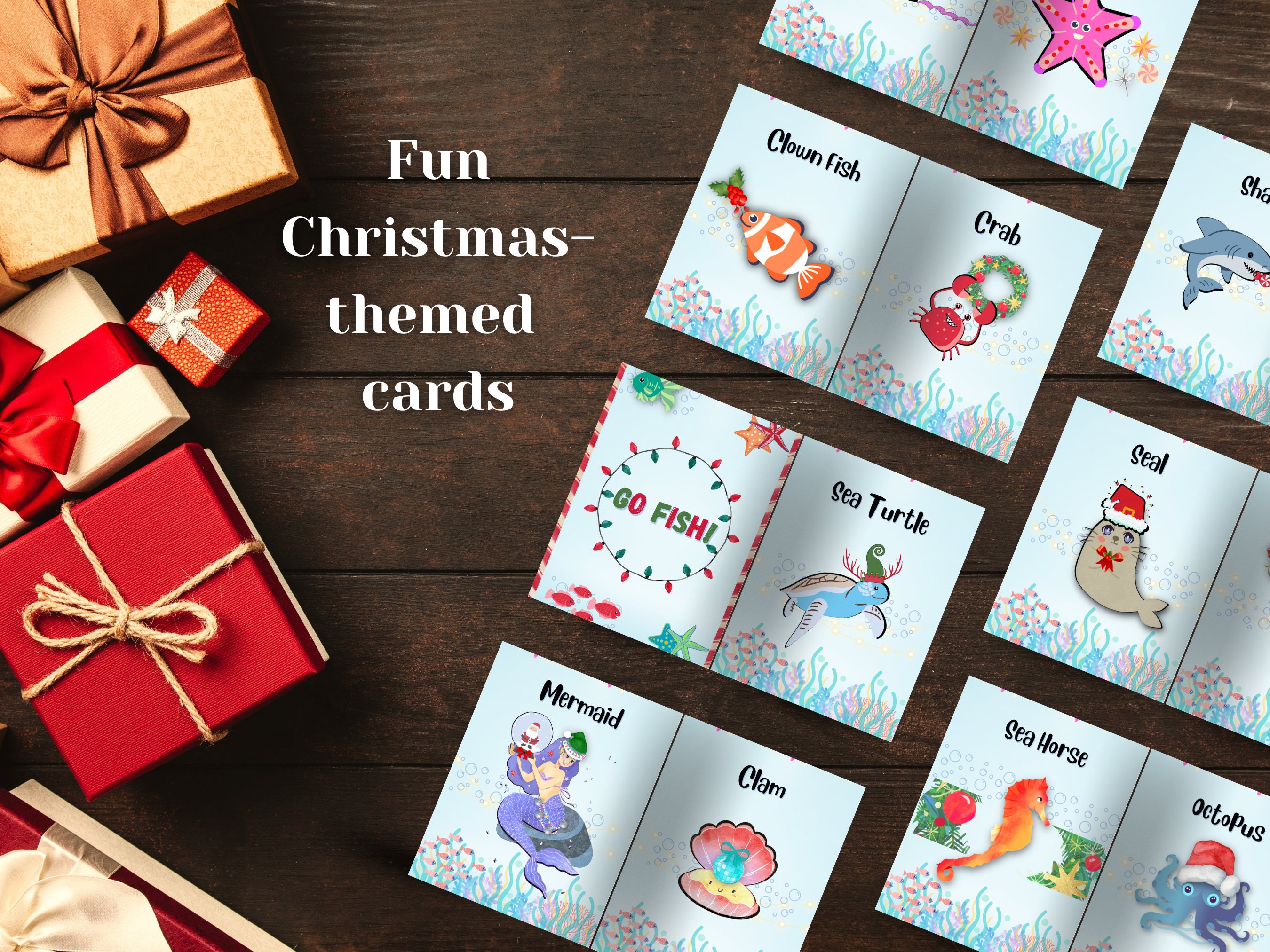 Printable Go Fish Cards, Digital Playing Cards, Christmas Go Fish, Fun ...