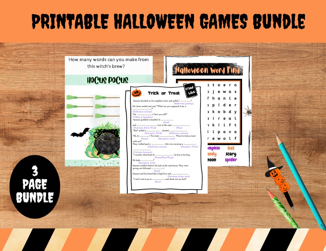Halloween Printable Game Bundle, 3 Game Bundle, Halloween Word Find ...
