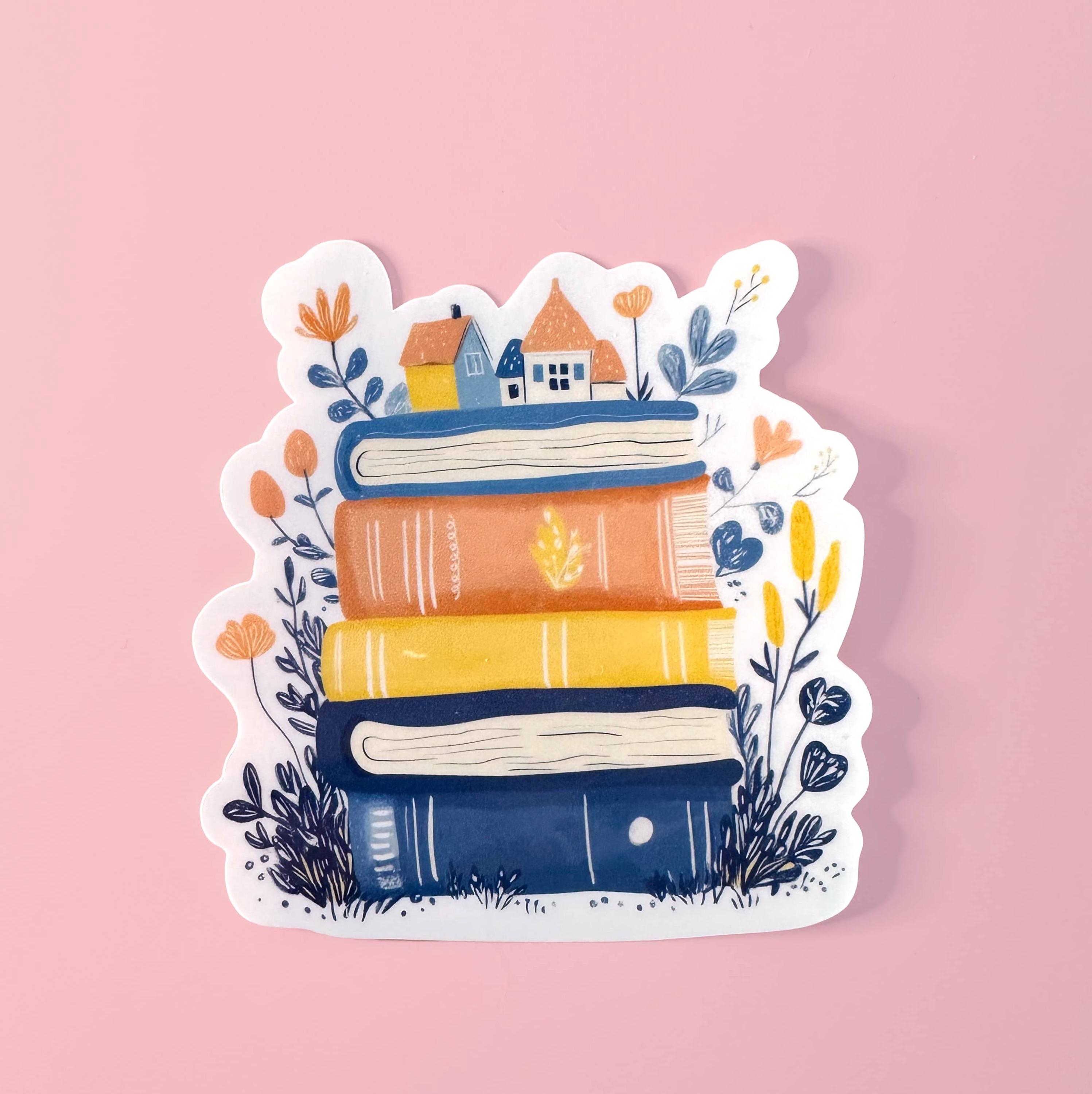 Books & Flowers Sticker | Cute Vinyl Sticker for Book Lovers, Kindle ...