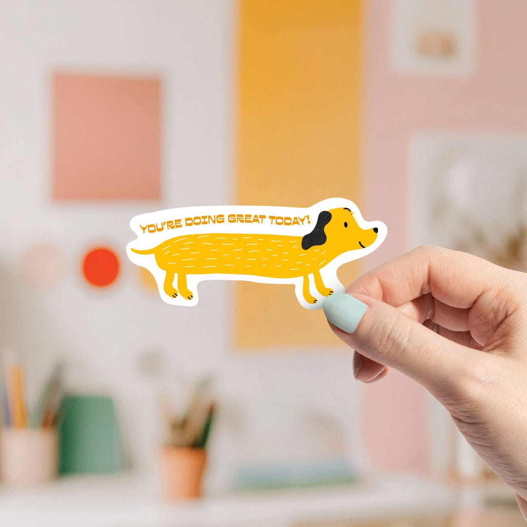 Cute Dachshund Sticker in Yellow Vinyl Sticker, Laptop Sticker, Kindle ...
