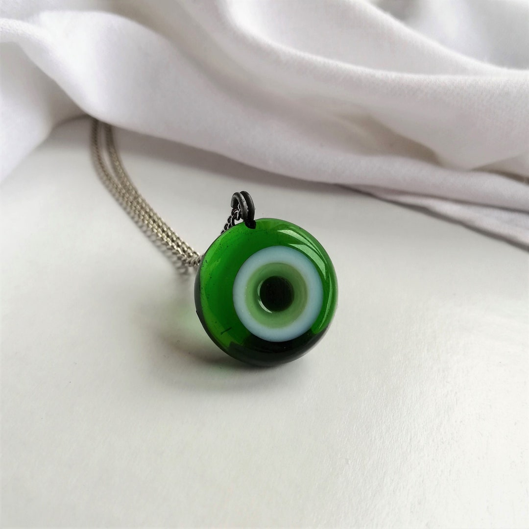Green Evil Eye Necklace, Evil Eye Pendant, Nazar Necklace, Glass Evil Eye Jewelry, Protection ...