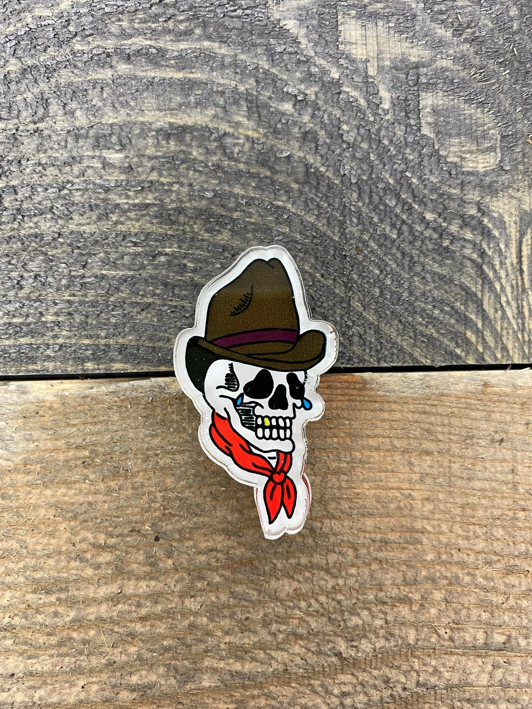 Crying Cowboy Skull Acrylic Pin - Etsy